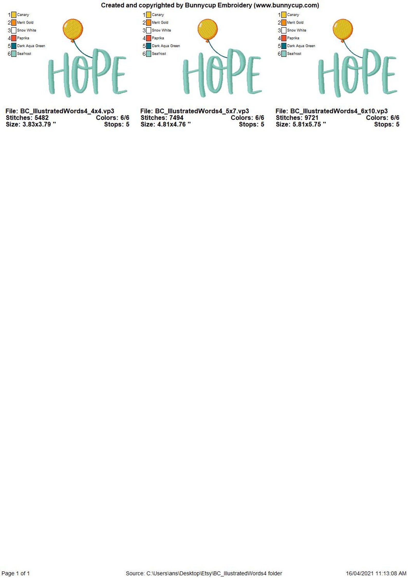 Hope Machine Embroidery Design 4x4 5x7 6x10 Sizes Included - Etsy