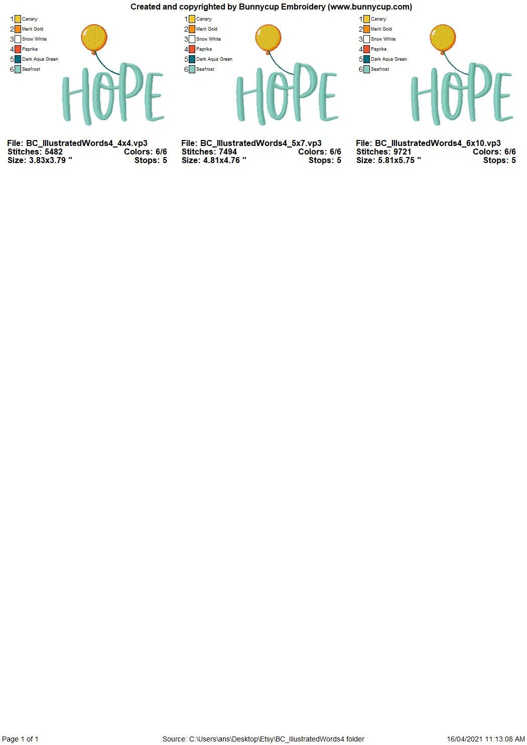 Hope Machine Embroidery Design 4x4 5x7 6x10 Sizes Included | Etsy