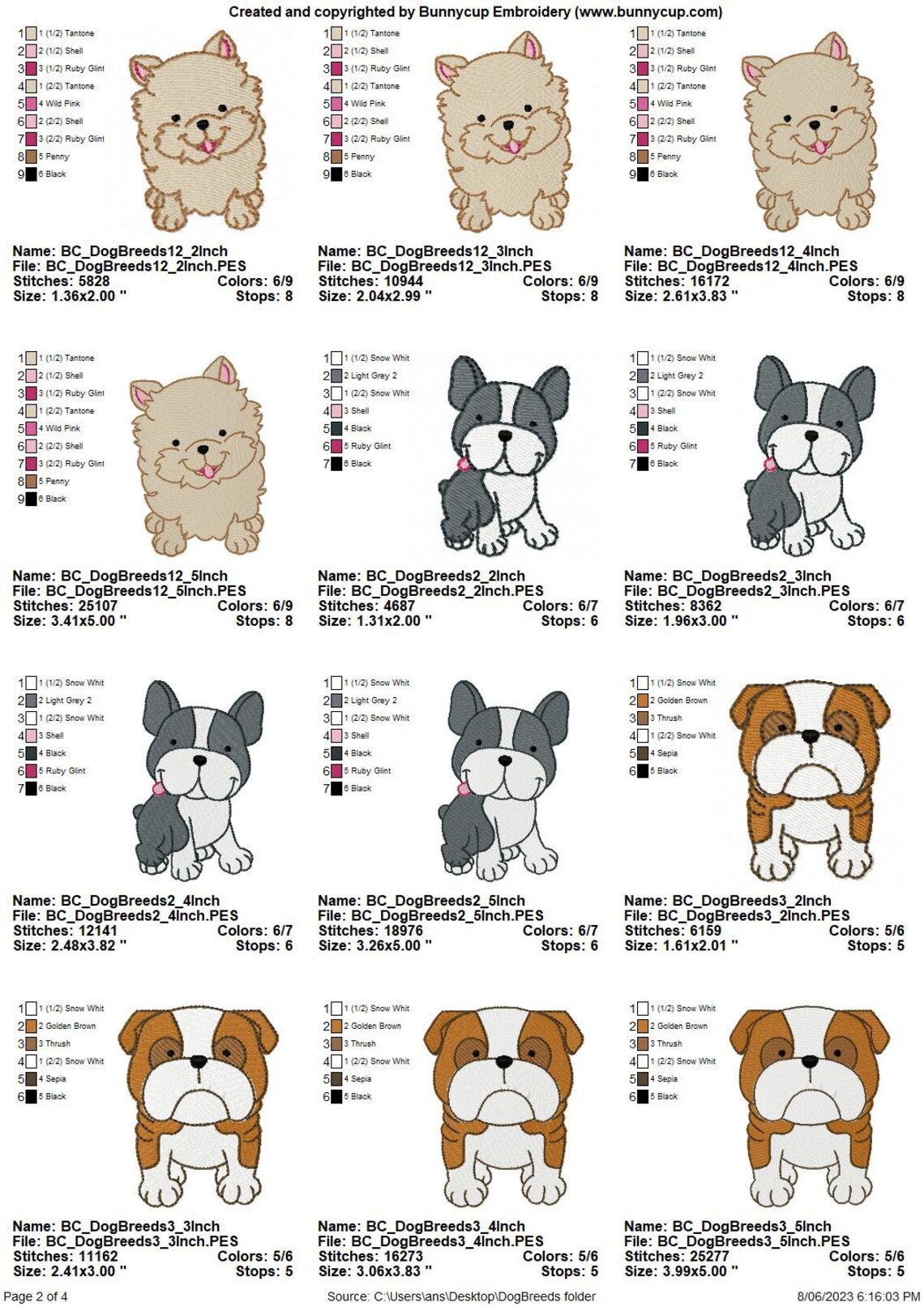 Dog Breeds - 12 Machine Embroidery Designs - 2, 3, 4 & 5 Inch Sizes ...