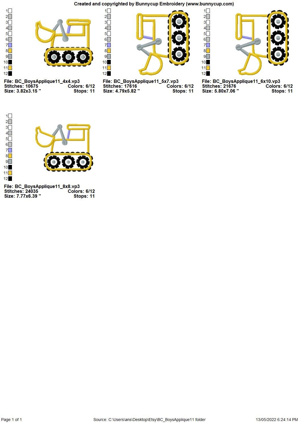 Cute Applique Digger Embroidery Design 4x4 5x7 6x10 8x8 - Etsy