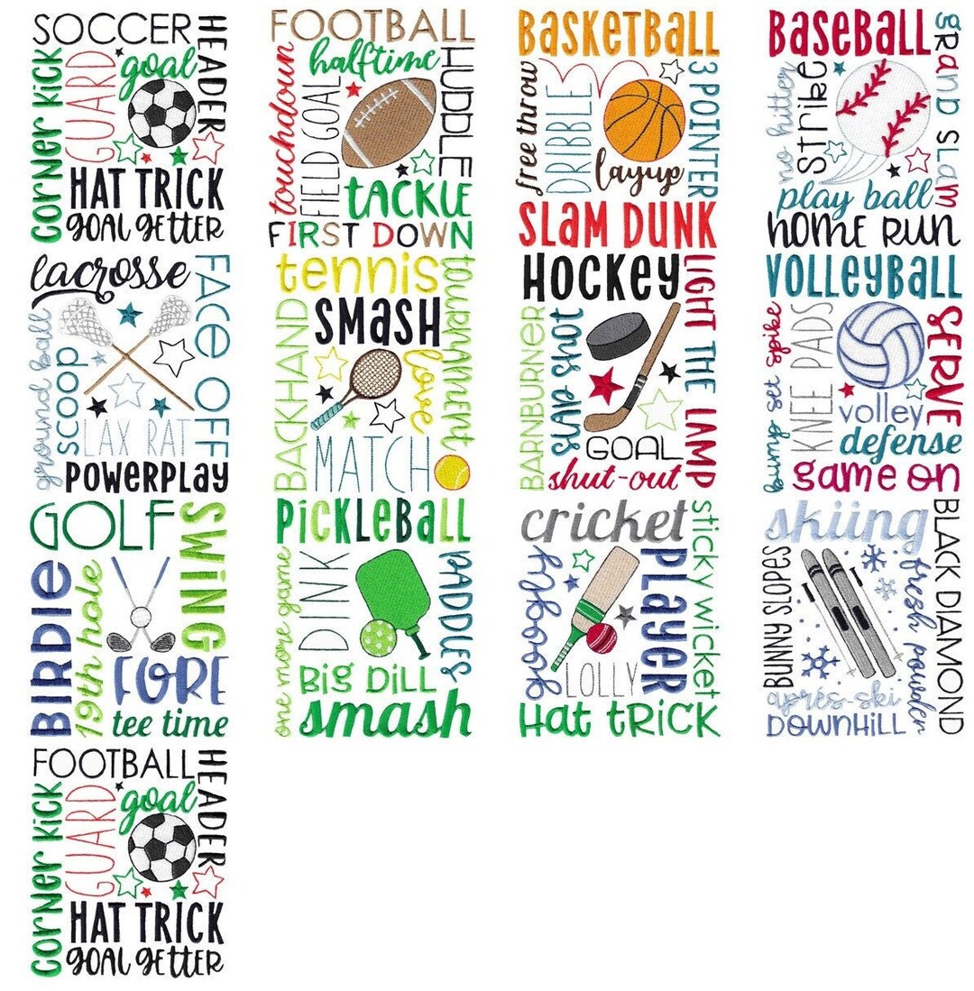 Sport Subway Art - 13 Machine Embroidery Designs - 5x7 6x10 8x8 Sizes ...