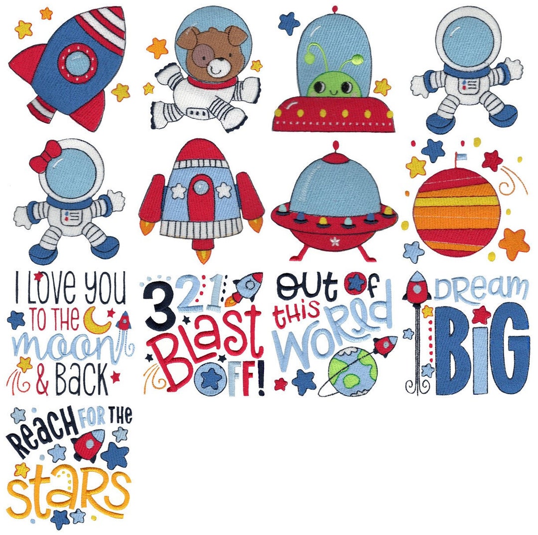 Outer Space - 13 Machine Embroidery Designs - 4x4 5x7 Sizes Included ...