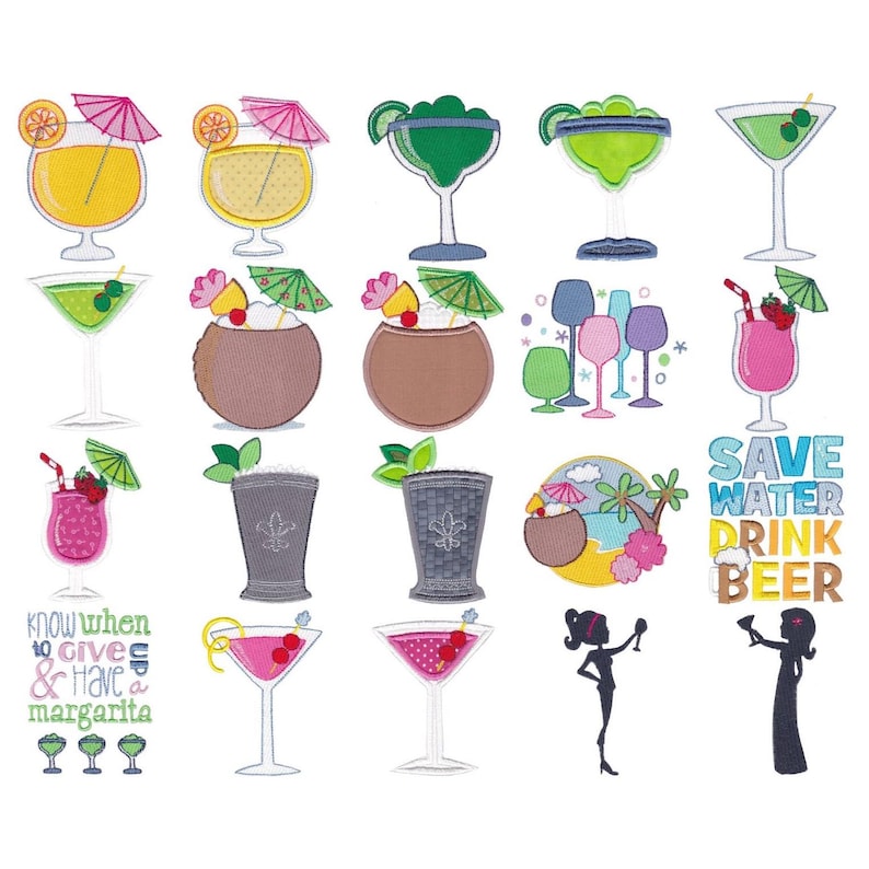 Cocktails - 20 Machine Embroidery Designs - Multiple Sizes Included ...