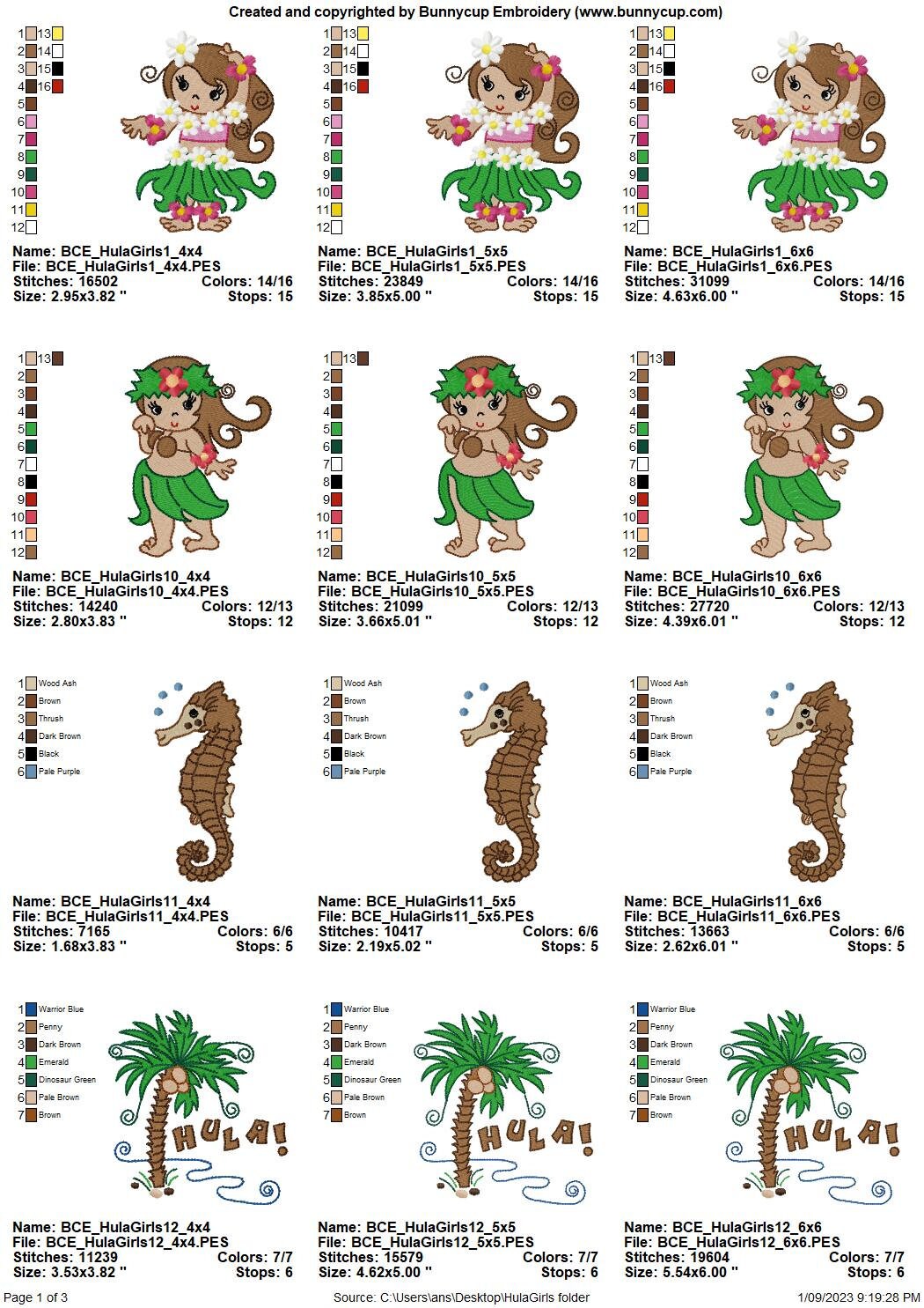 Hula Girls - 12 Machine Embroidery Designs - 4, 5 & 6 Inch Sizes ...