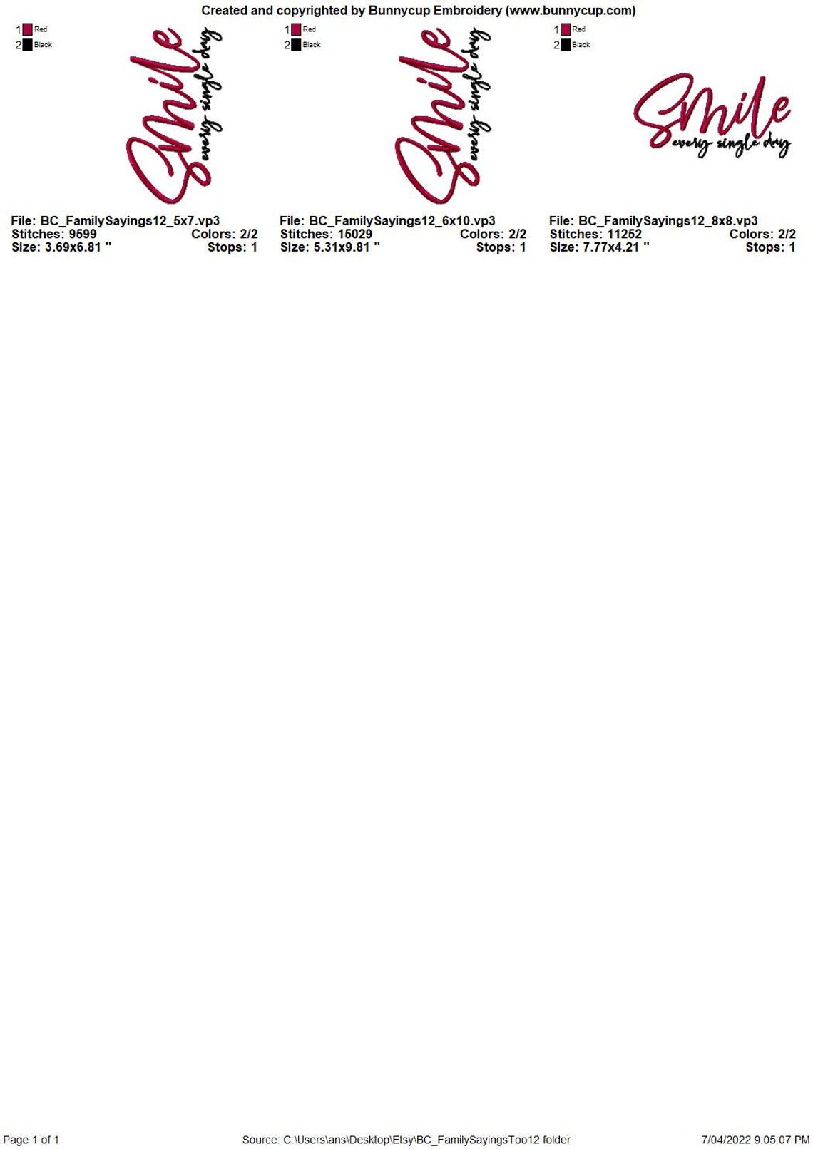 Smile Every Single Day - Machine Embroidery Design - 5x7 6x10 8x8 Sizes ...