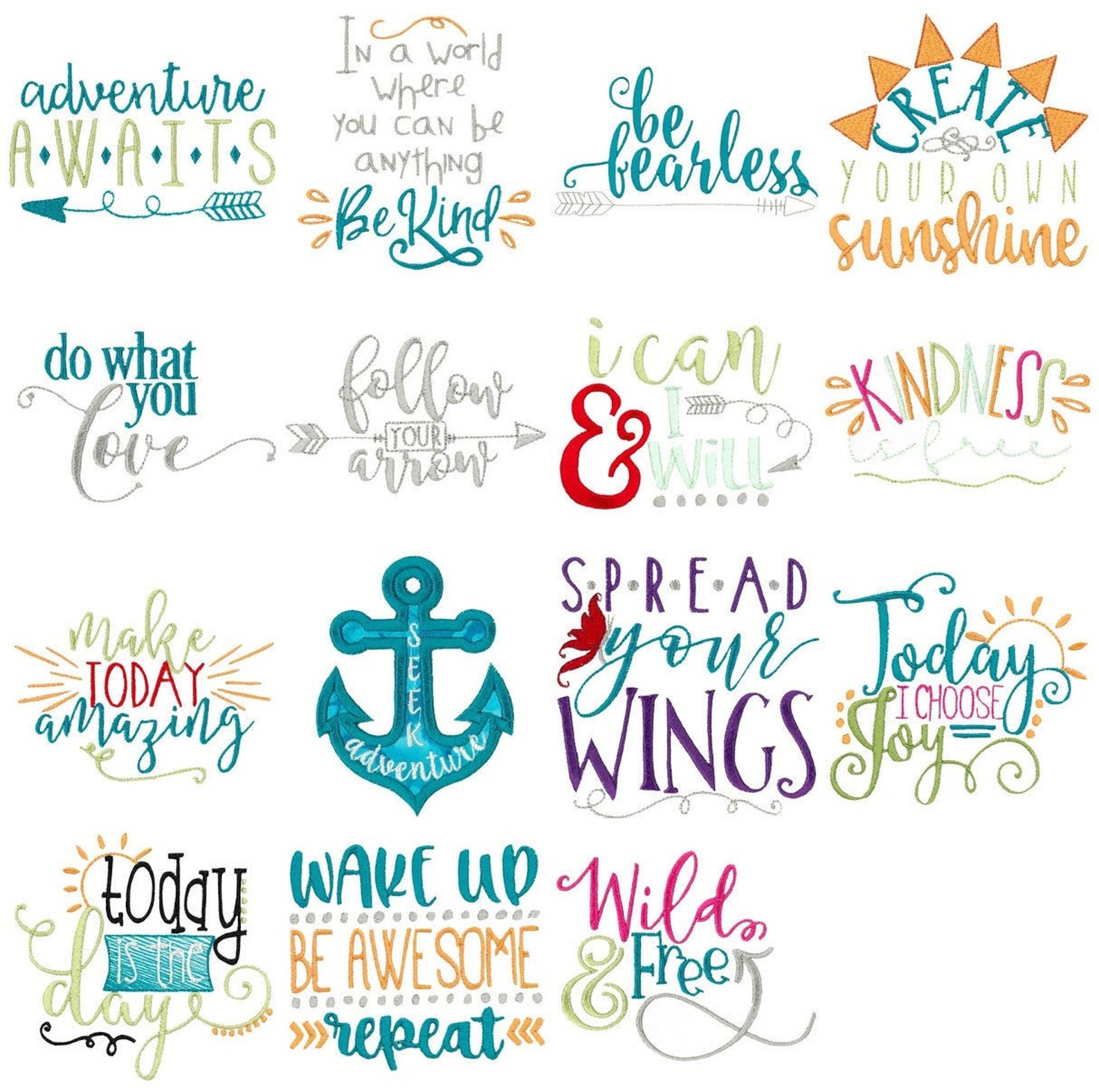 Motivational Sayings 15 Machine Embroidery Designs Multiple Sizes ...