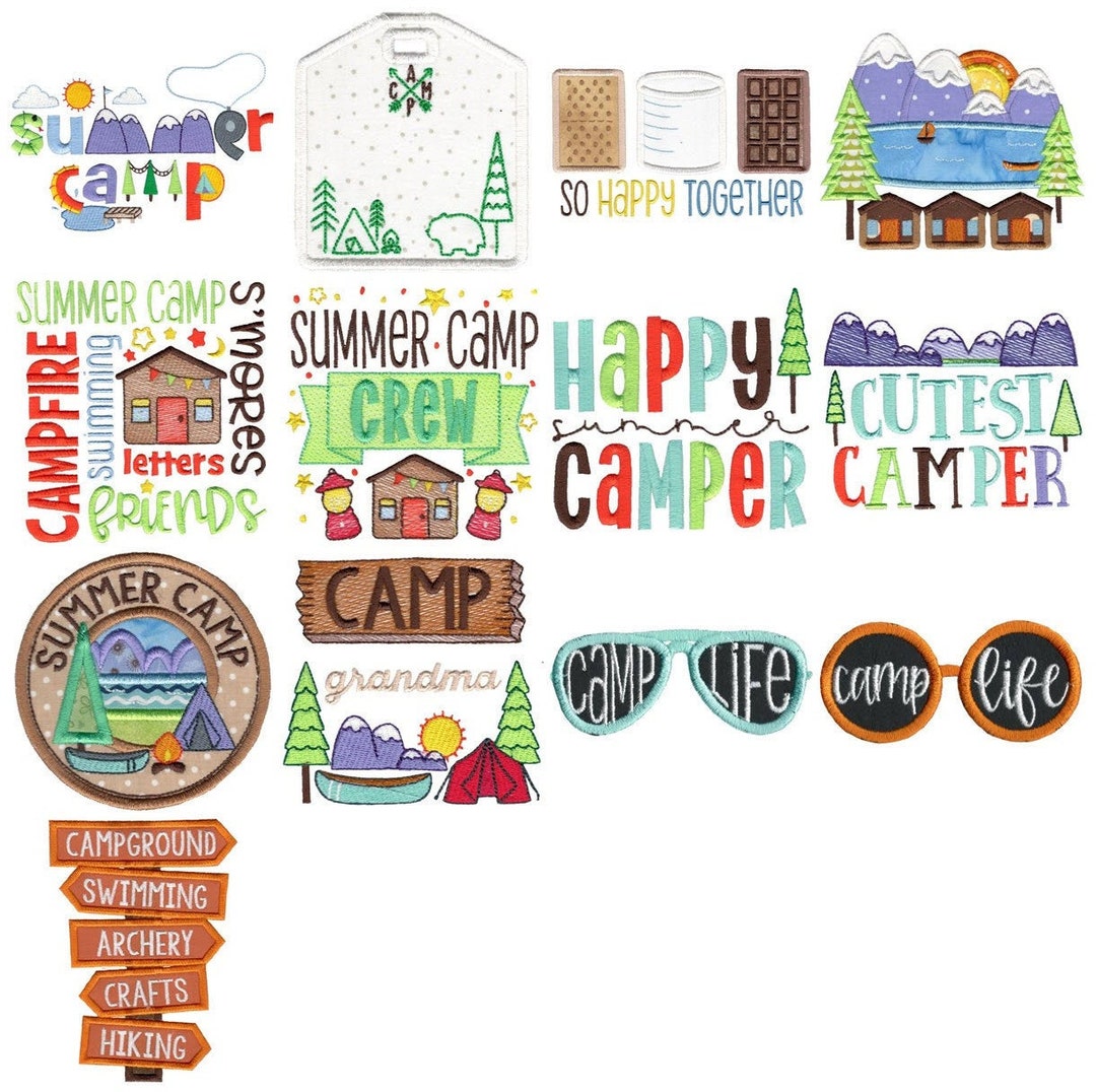 Summer Camp 13 Machine Embroidery Designs Multiple Sizes Included ...