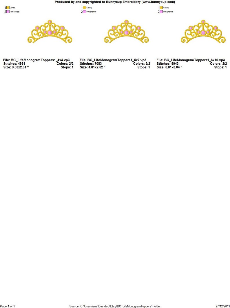 Princess Crown Monogram Topper - Machine Embroidery Design - 4x4 5x7 ...