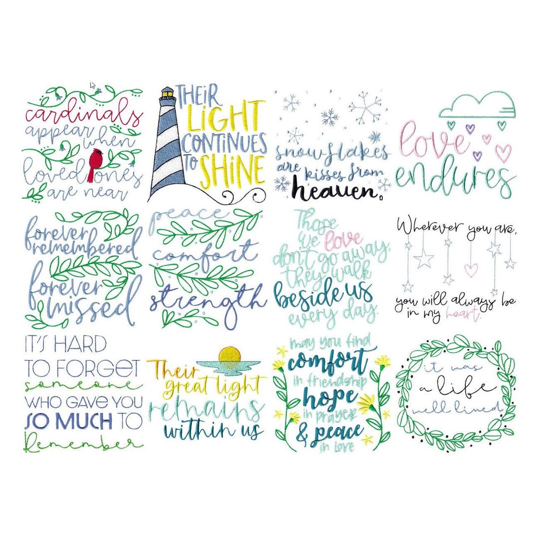 Sympathy Sayings - 12 Machine Embroidery Designs - Multiple Sizes ...
