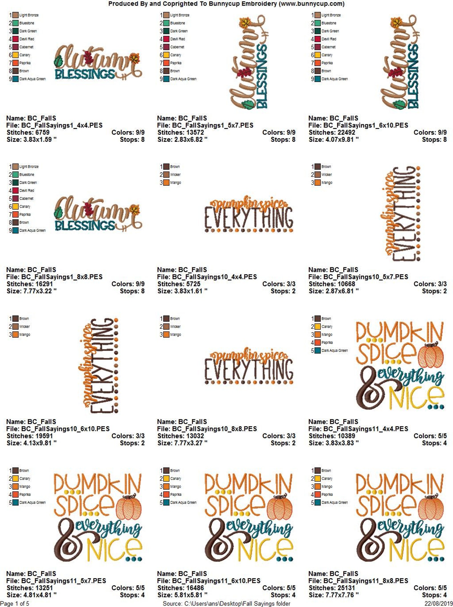 Fall Sayings - 15 Machine Embroidery Designs - Multiple Sizes - Autumn ...