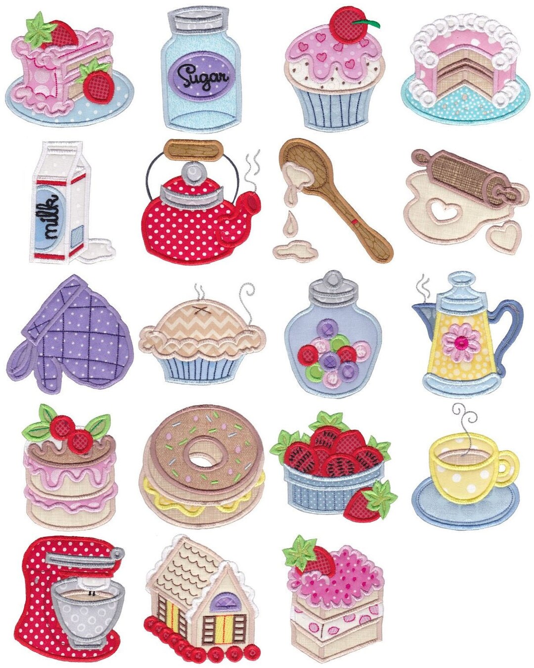 Baking Applique - 19 Different Applique Machine Embroidery Designs 4x4 ...