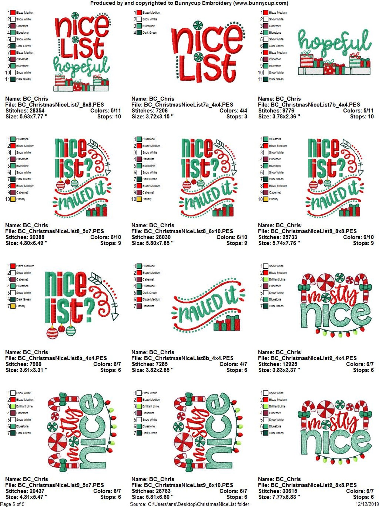 Christmas Nice List - 13 Machine Embroidery Designs - Multiple Sizes ...