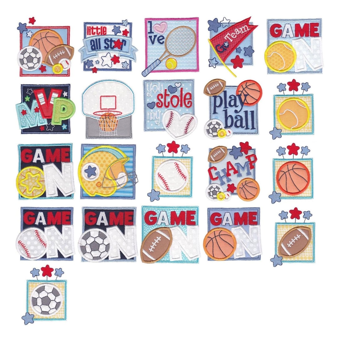 Box Sports Applique - 21 Machine Embroidery Designs - 4x4 5x5 6x10 Inch ...