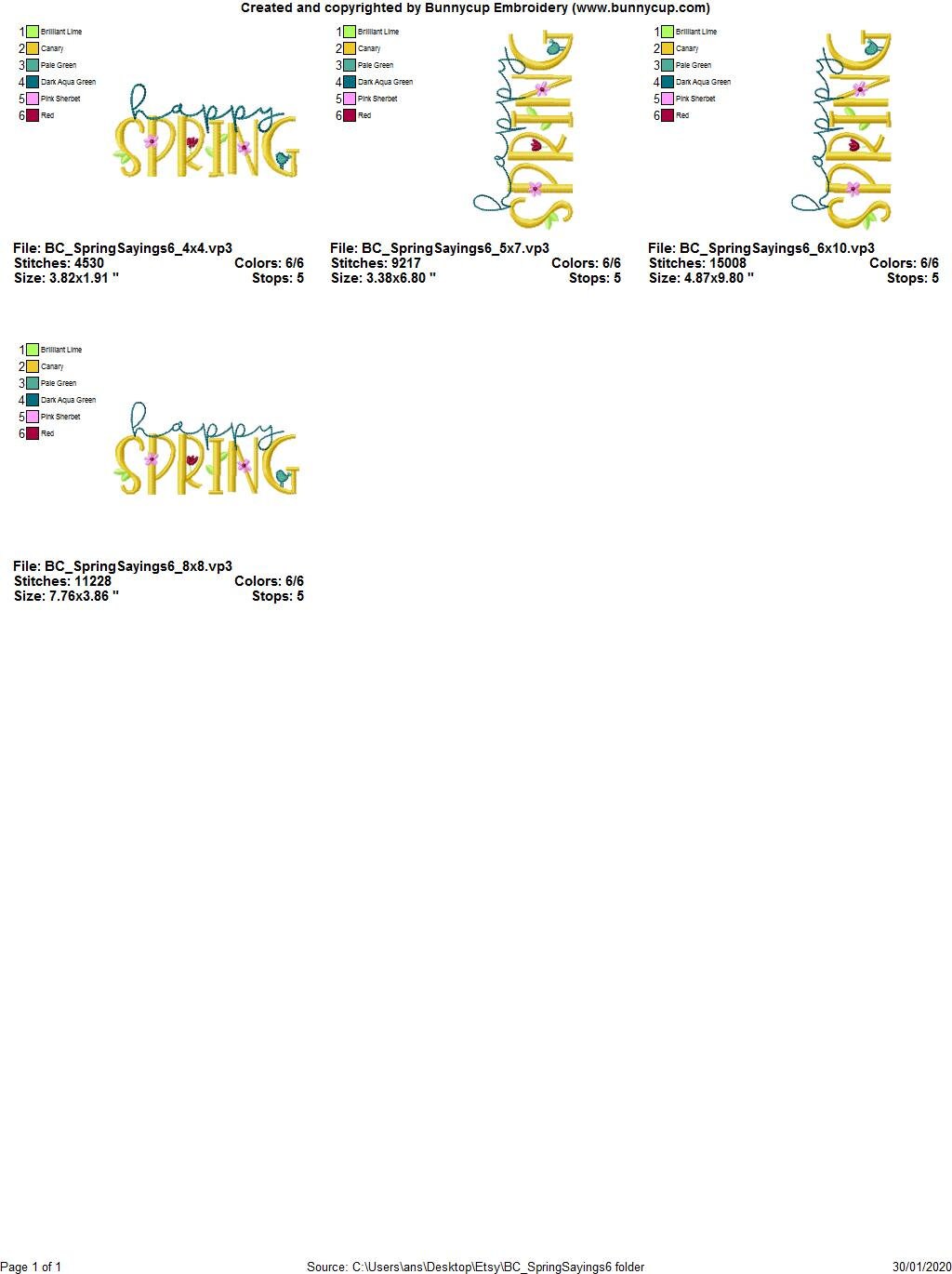 Happy Spring - Machine Embroidery Design - 4x4 5x7 6x10 8x8 Sizes ...