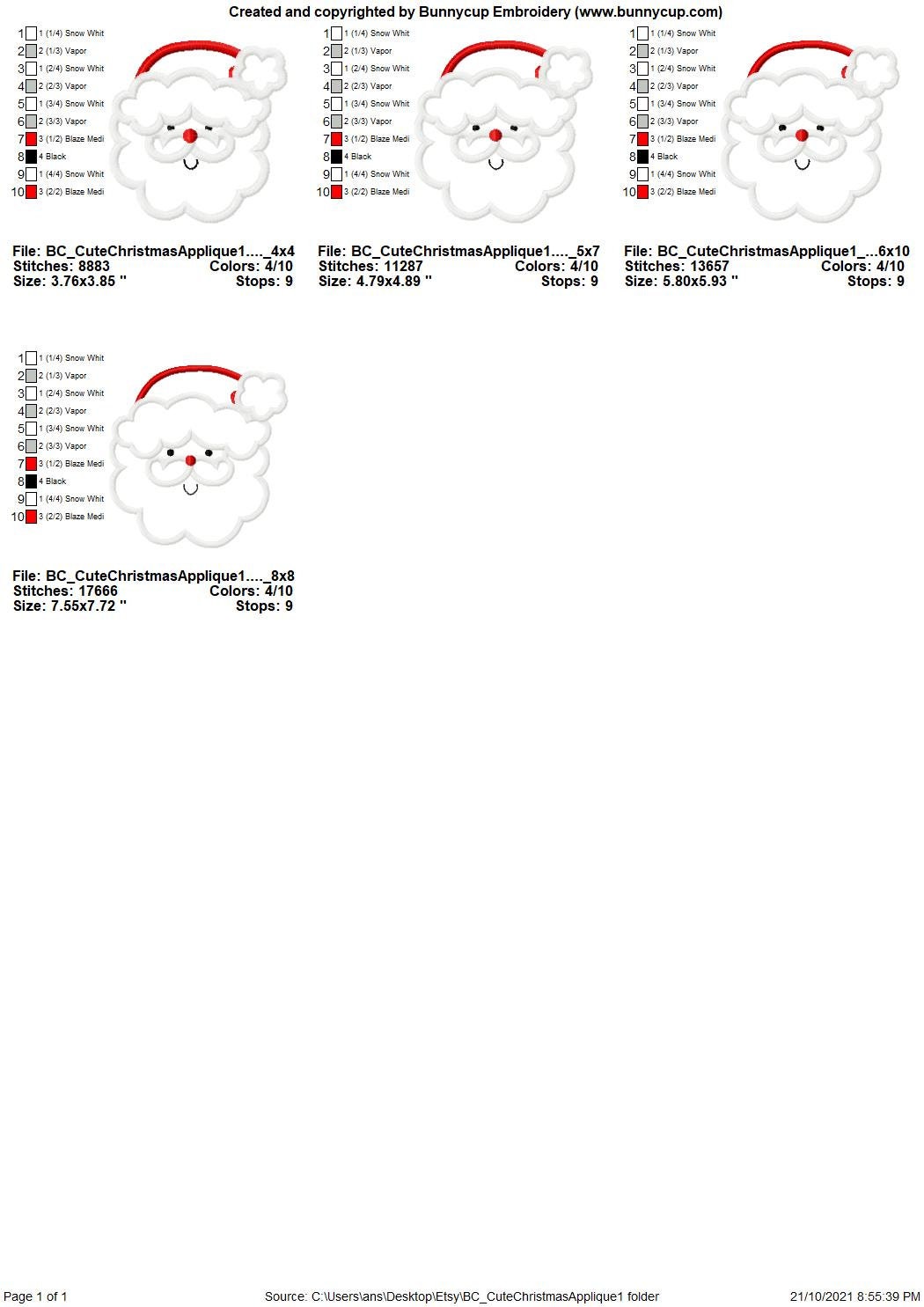 Cute Applique Santa Face Embroidery Design 4x4 5x7 6x10 8x8 - Etsy