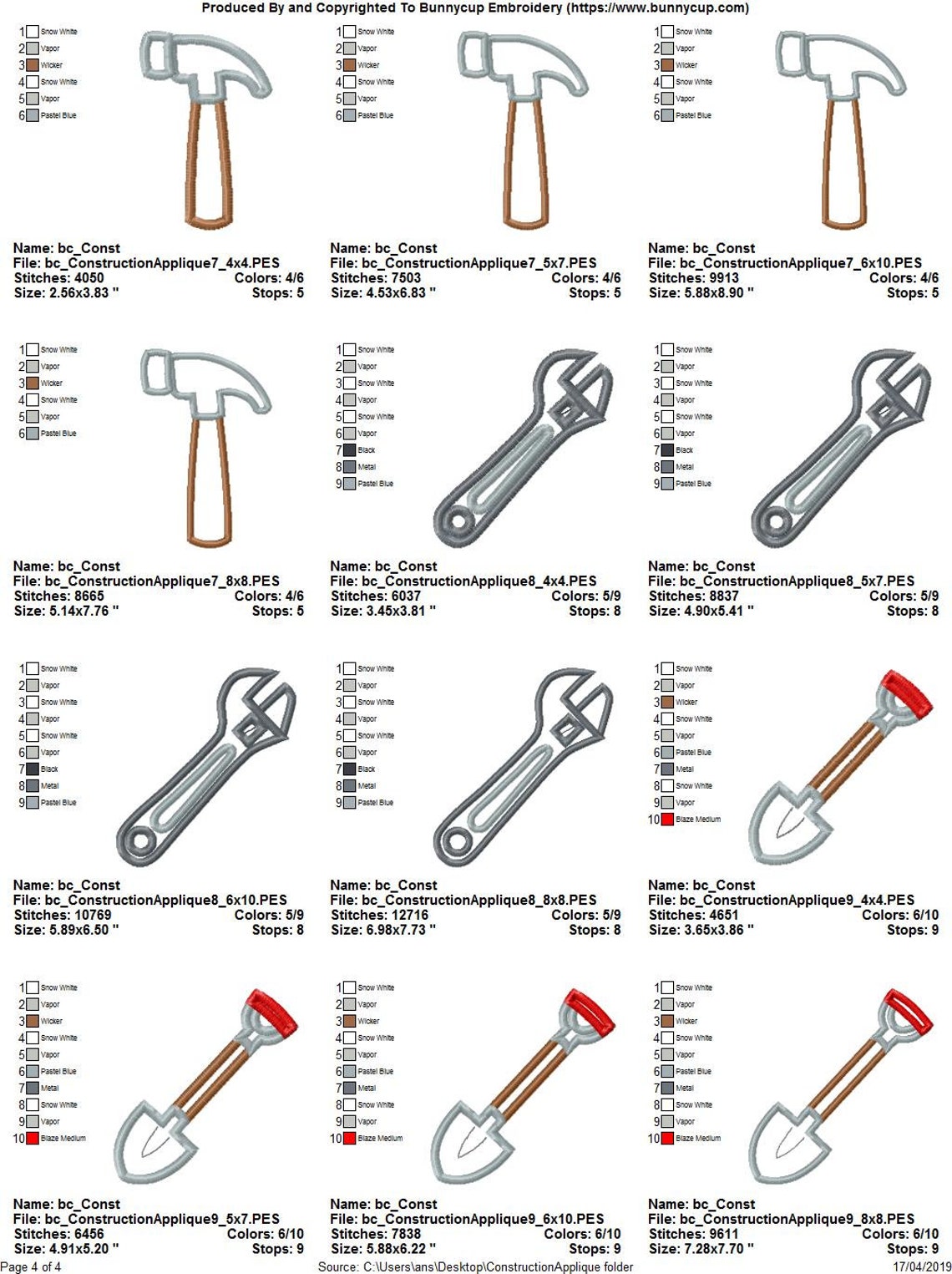 Construction Applique - 12 Machine Embroidery Designs - 4x4 5x7 6x10 ...