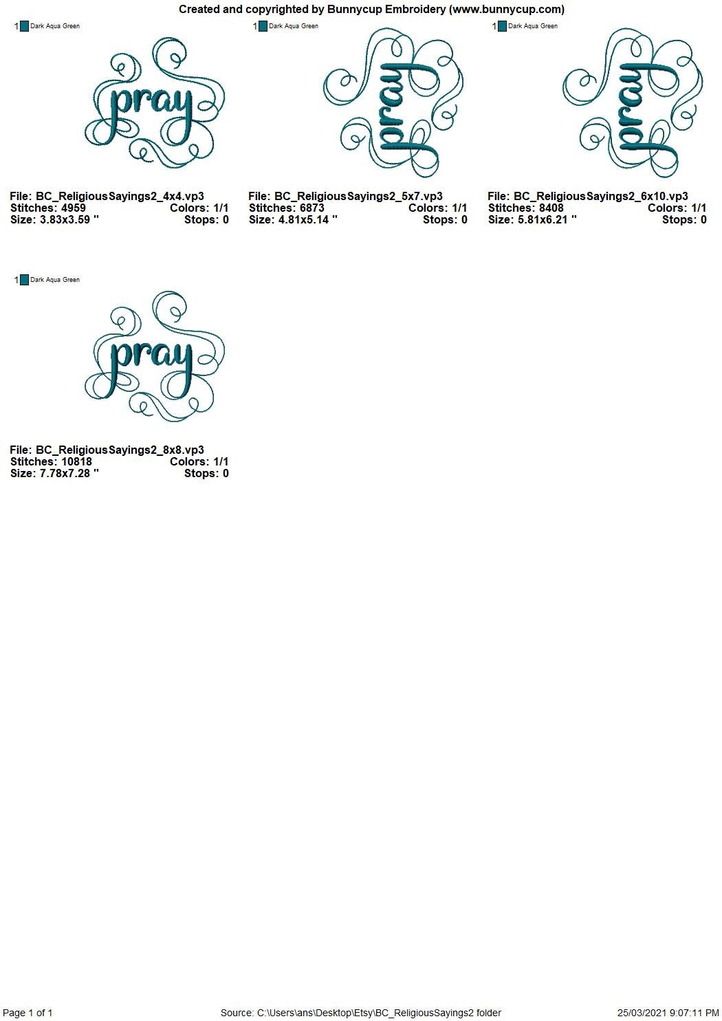 Pray - Machine Embroidery Design - 4x4 5x7 6x10 8x8 Sizes Included ...