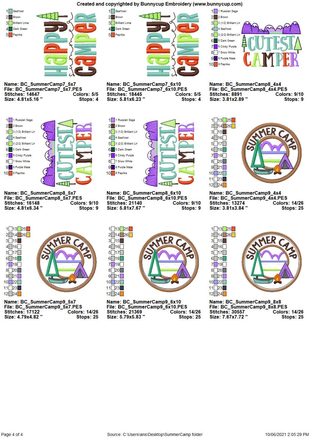 Summer Camp - 13 Machine Embroidery Designs - Multiple Sizes Included ...