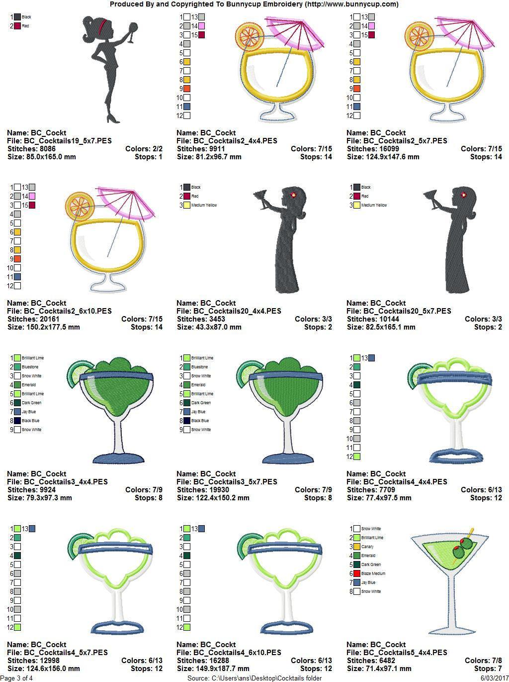 Cocktails - 20 Machine Embroidery Designs - Multiple Sizes Included ...