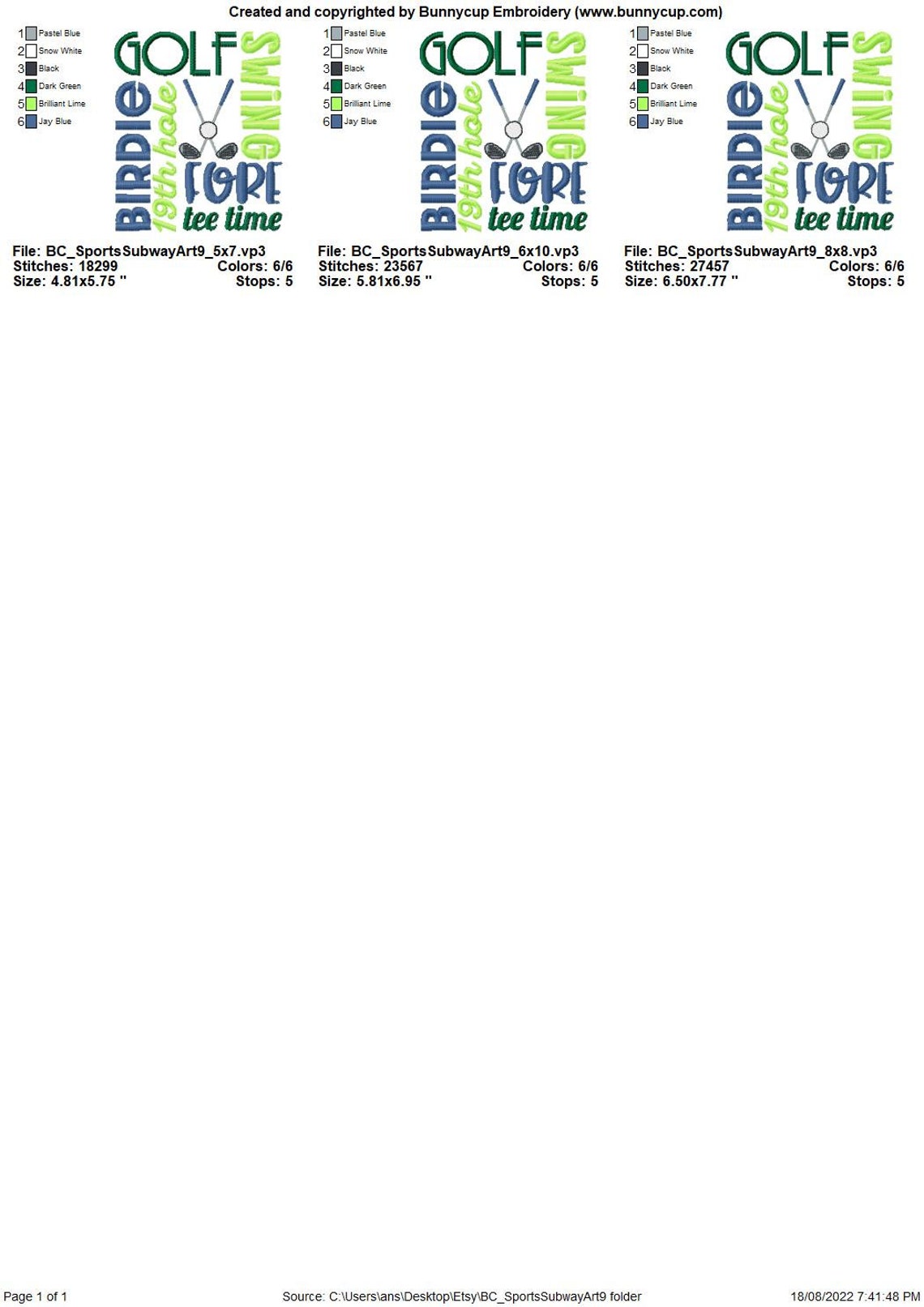 Golf Subway Art Machine Embroidery Design 5x7 6x10 8x8 - Etsy