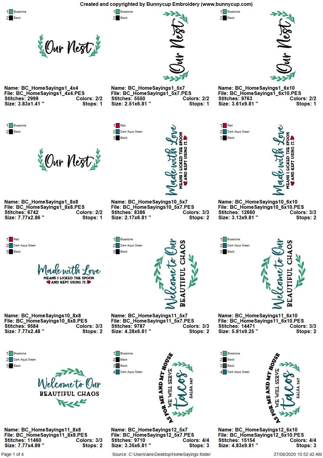 Home Sayings - 15 Machine Embroidery Designs - 5x7 6x10 8x8 Sizes ...