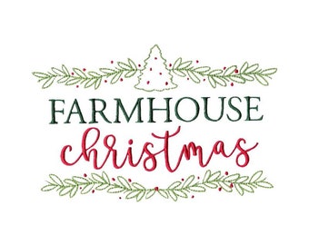 Farmhouse Christmas Border Filled Stitch Machine Embroidery | Etsy
