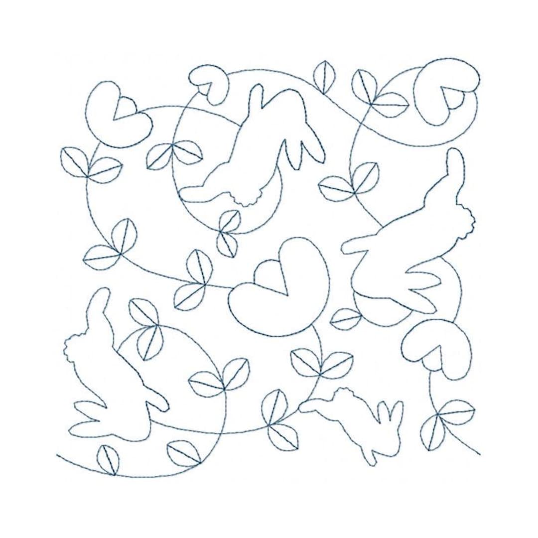 Bunnies and Flowers Quilt Block - Digital Pantograph for Long Arm Quilting Machines - E2E Quilt ...