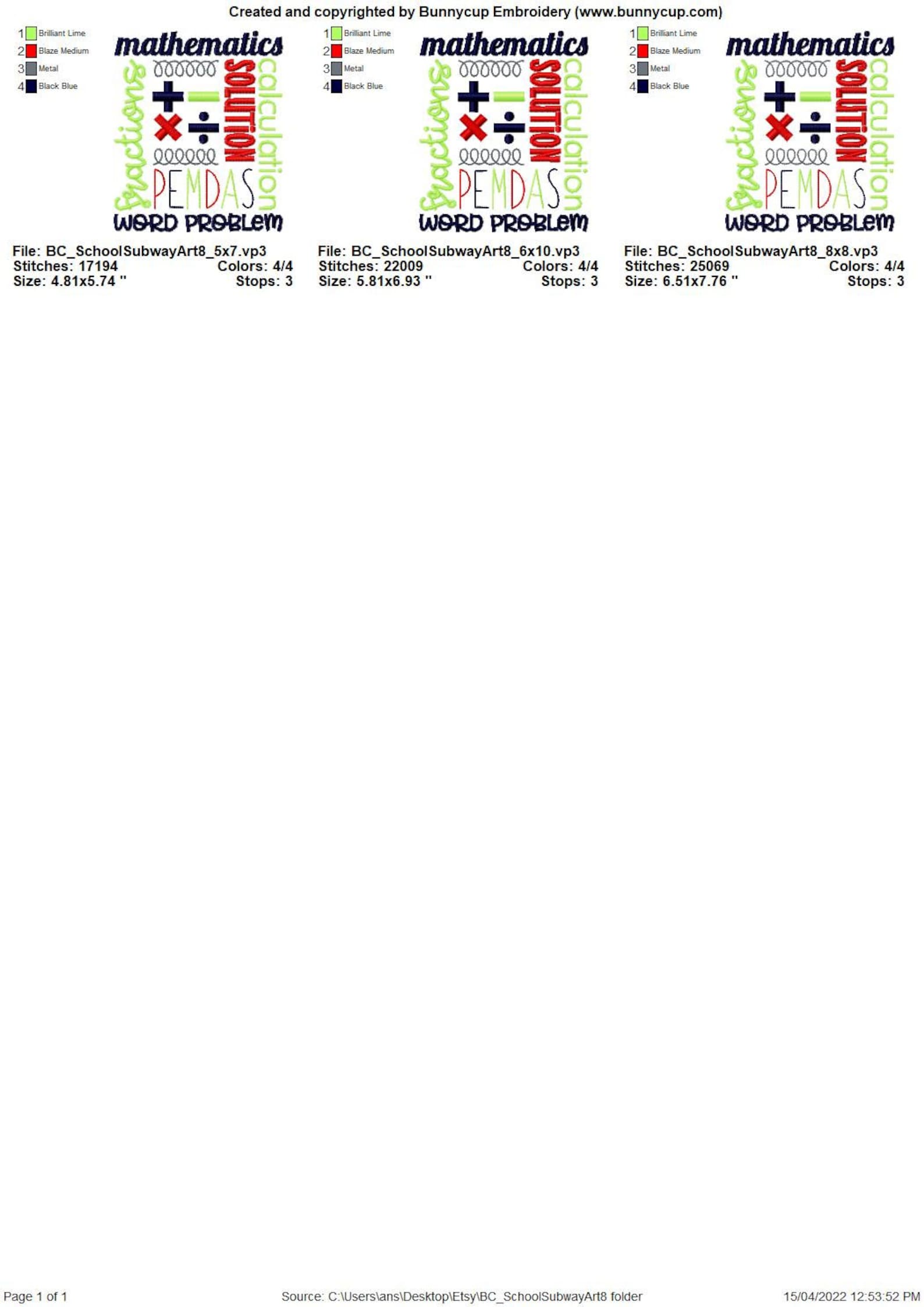 Mathematics Subway Art Machine Embroidery Design 5x7 6x10 | Etsy