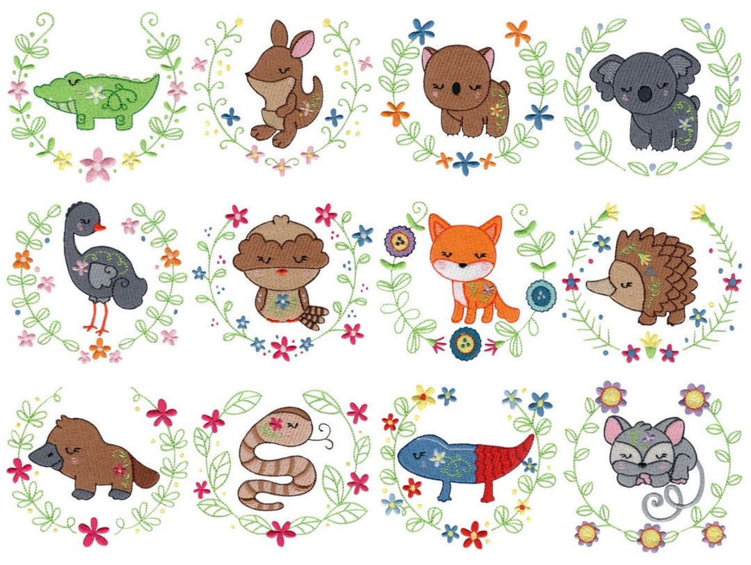 Australian Animal Laurels - 12 Machine Embroidery Designs - 4x4 5x7 ...