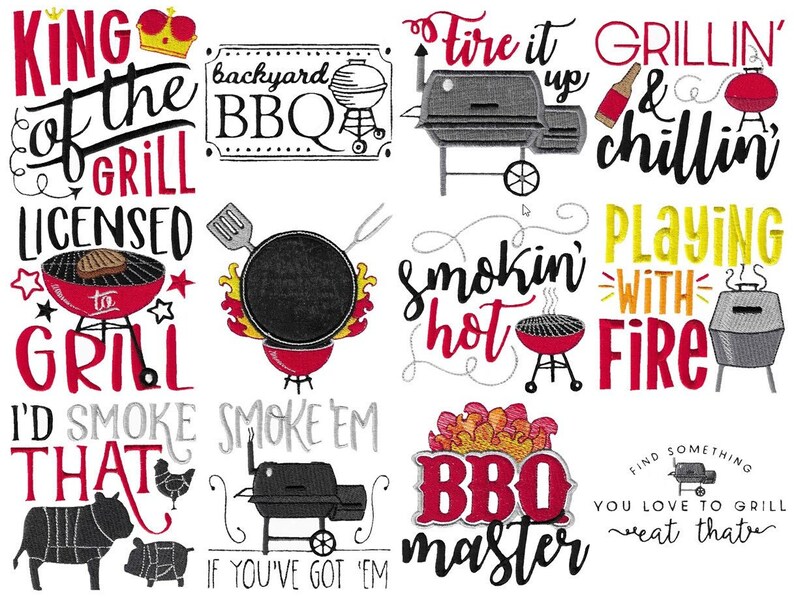 Barbeque 12 Machine Embroidery Designs Multiple Sizes - Etsy