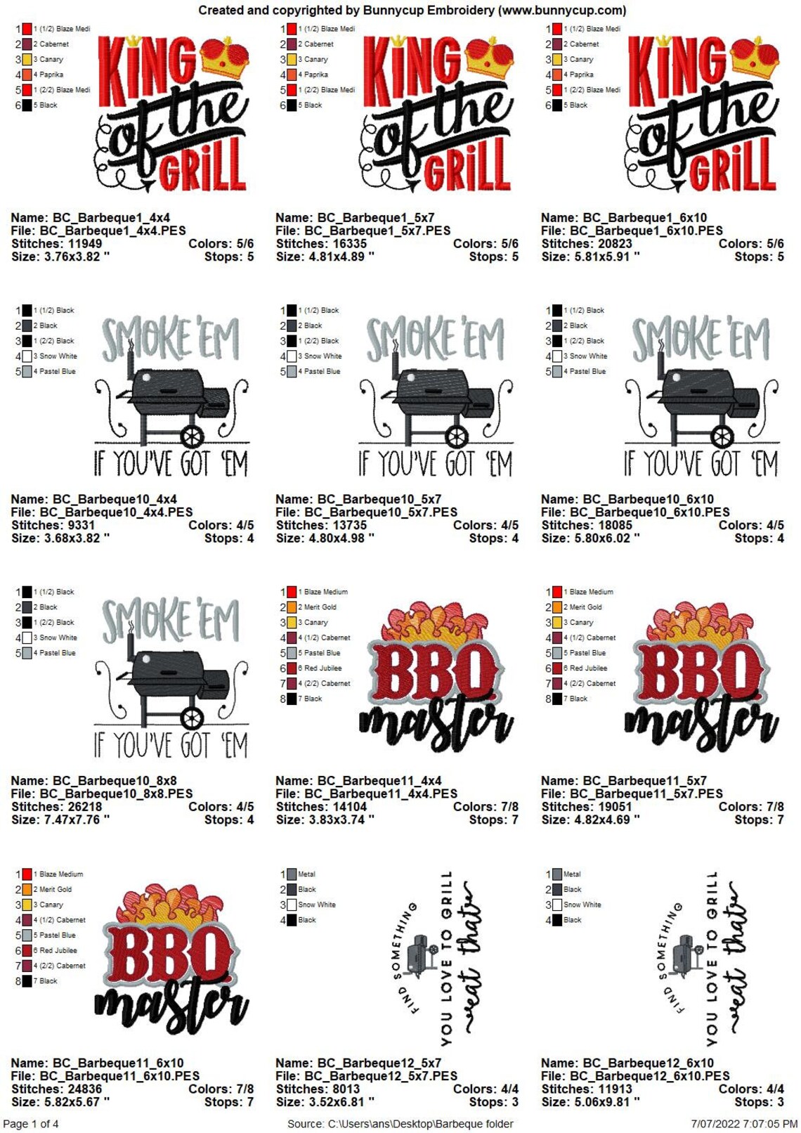 Barbeque - 12 Machine Embroidery Designs - Multiple Sizes Included ...