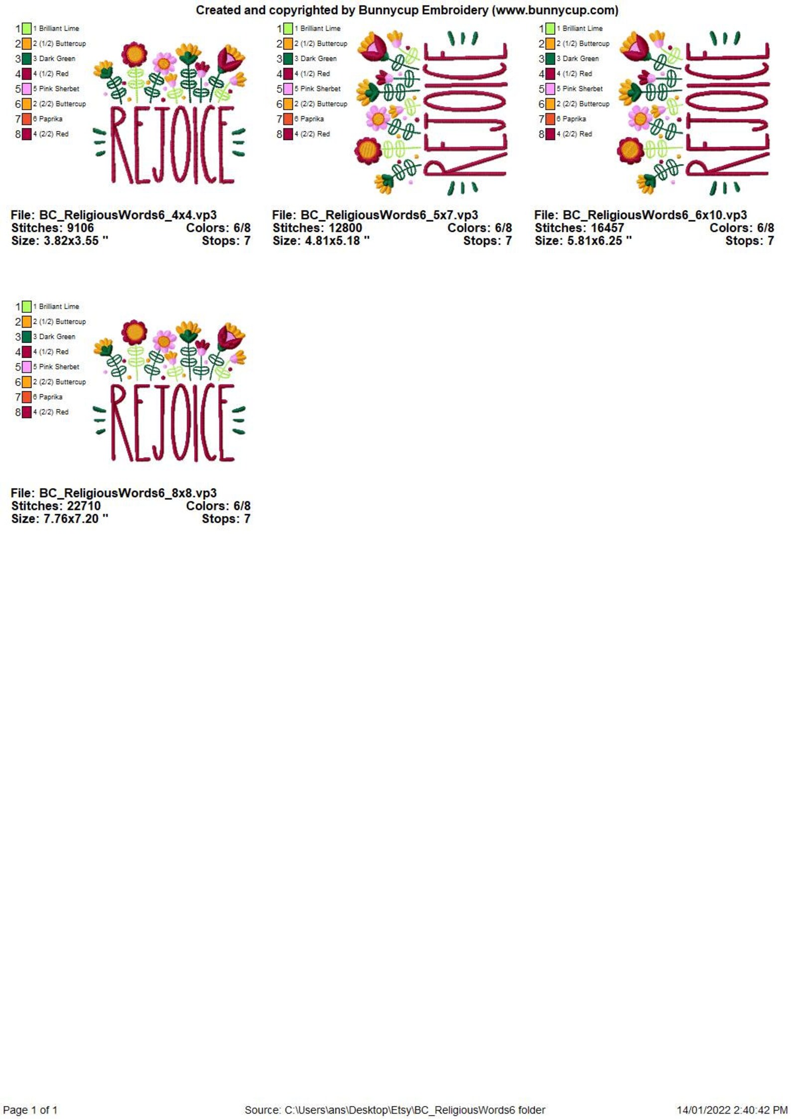 Rejoice Machine Embroidery Design - 4x4 5x7 6x10 8x8 Sizes Included ...