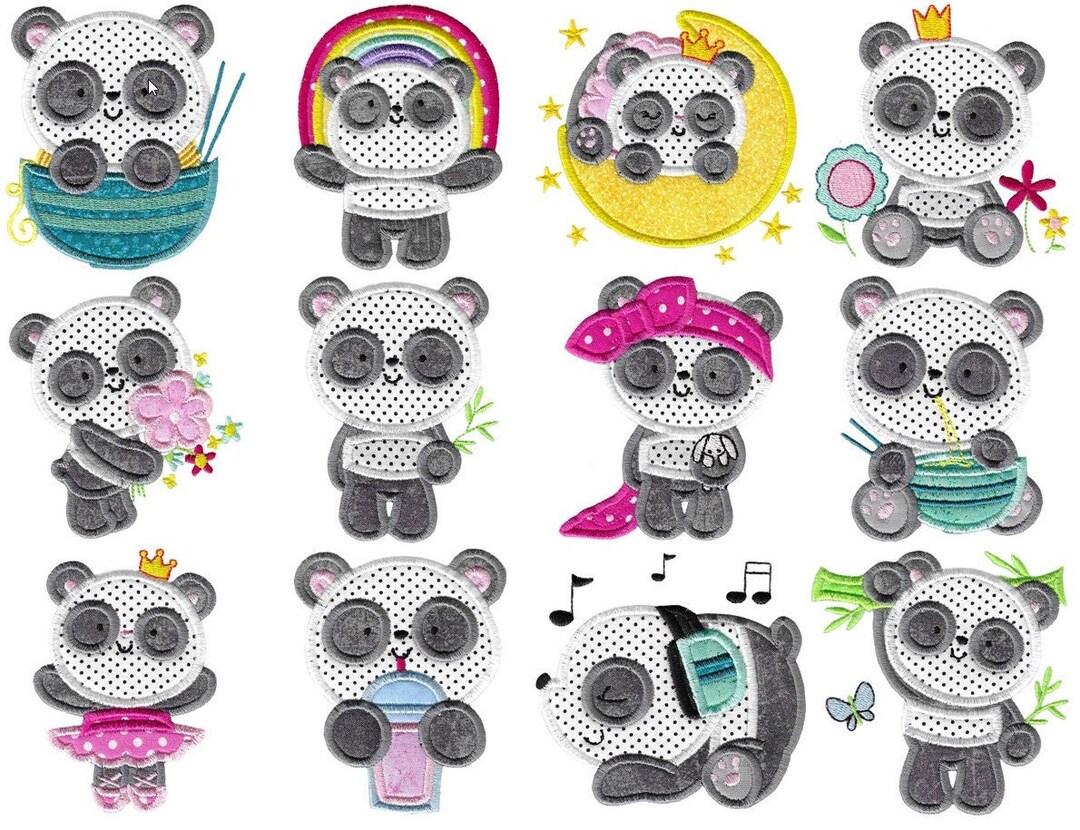 Pandas Applique - 12 Machine Embroidery Designs - 4x4 5x7 6x10 8x8 ...