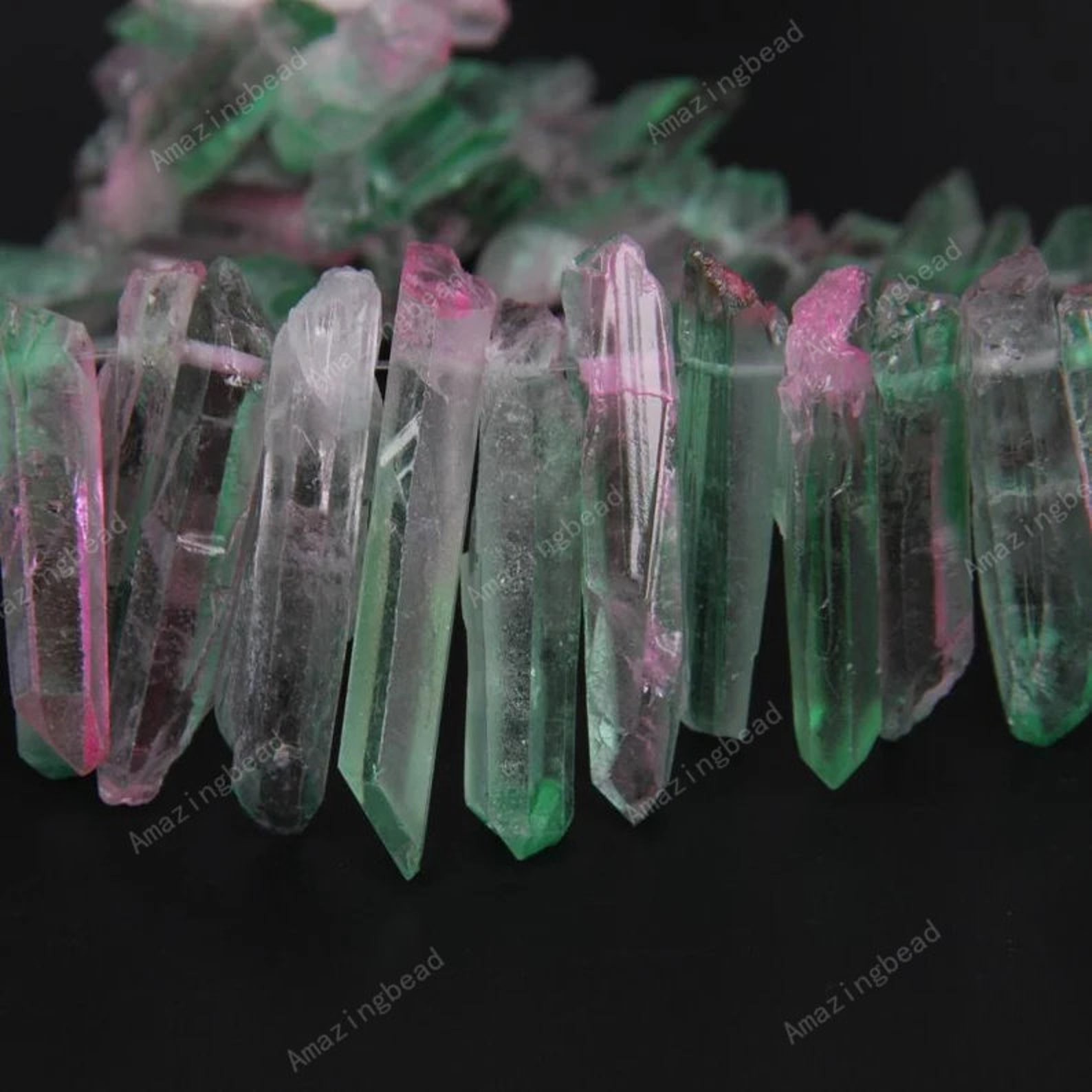 Light Color Natural Rough Quartz Graduated Stick Points Pendants Strand ...