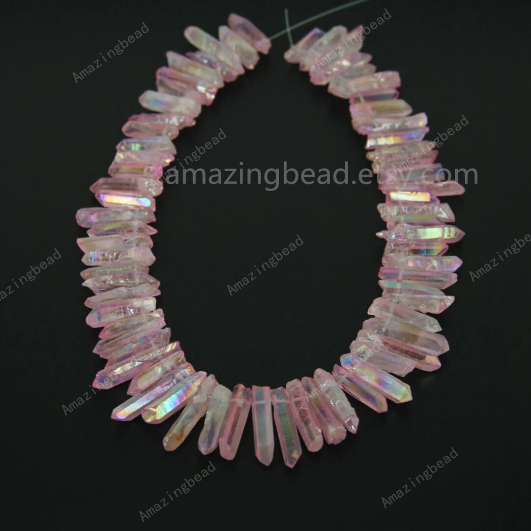 15.5inches Strand Natural Pink Titanium Quartz Gems Top Drilled Sticks ...