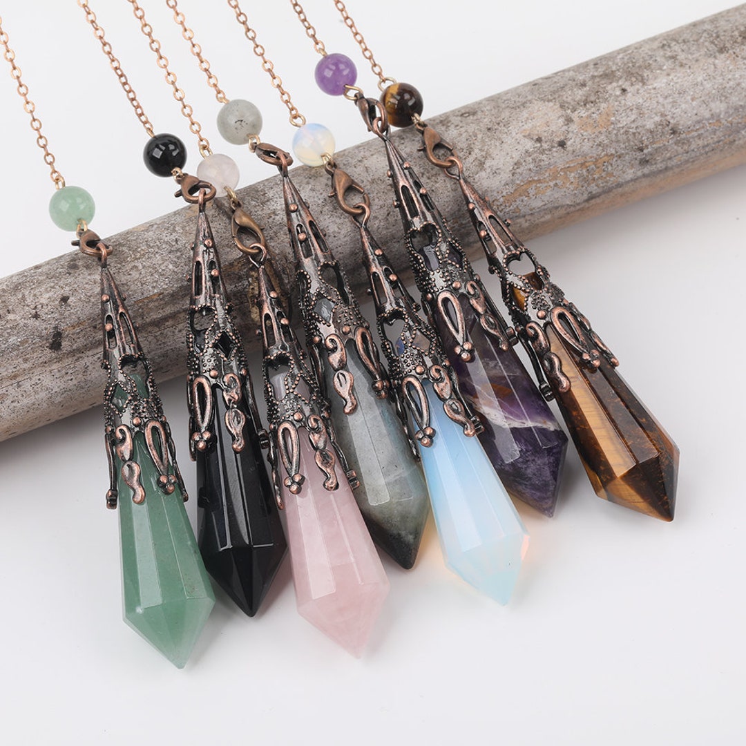 7.5inch Long Chain Pendulum Jewelry,antique Brass Caps Faceted Stick ...
