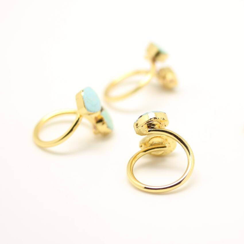 Smooth Natural Blue Turquoise Gemstone Ringsgolden Plated - Etsy