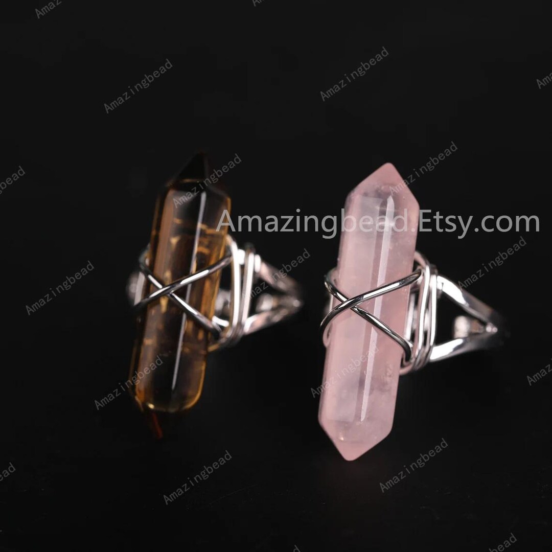 Wire Wrapped Crystal Gemstone Rings, Healing Crystal Rings ,crystal ...