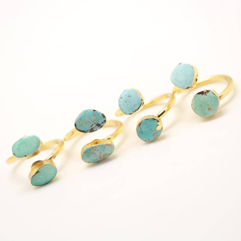 Smooth Natural Blue Turquoise Gemstone Ringsgolden Plated - Etsy