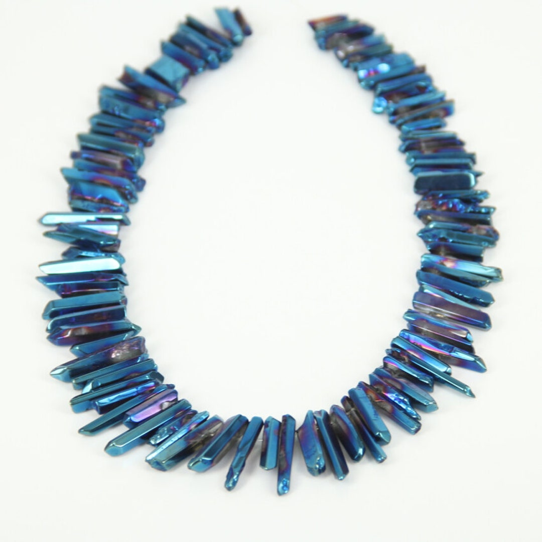 Polished Natural Blue Titanium Quartz Spike Beads Necklace - Etsy