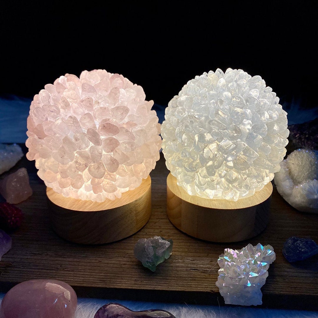 Healing Crystal Chakra Light Lamp Decor, Rose Quartz, White Crystal ...