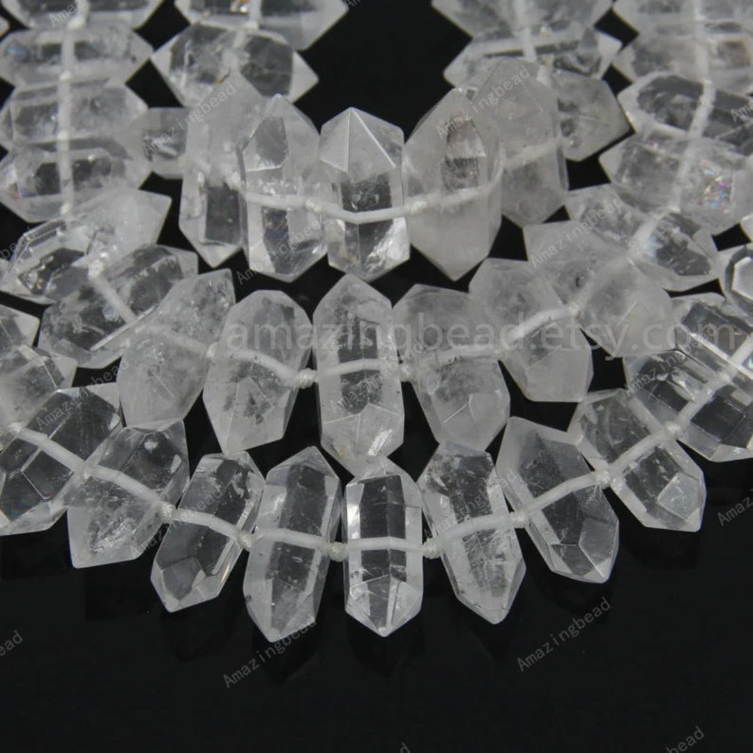 Natural White Quartz Crystal Pendants Beads, Faceted Raw Cut Quartz ...