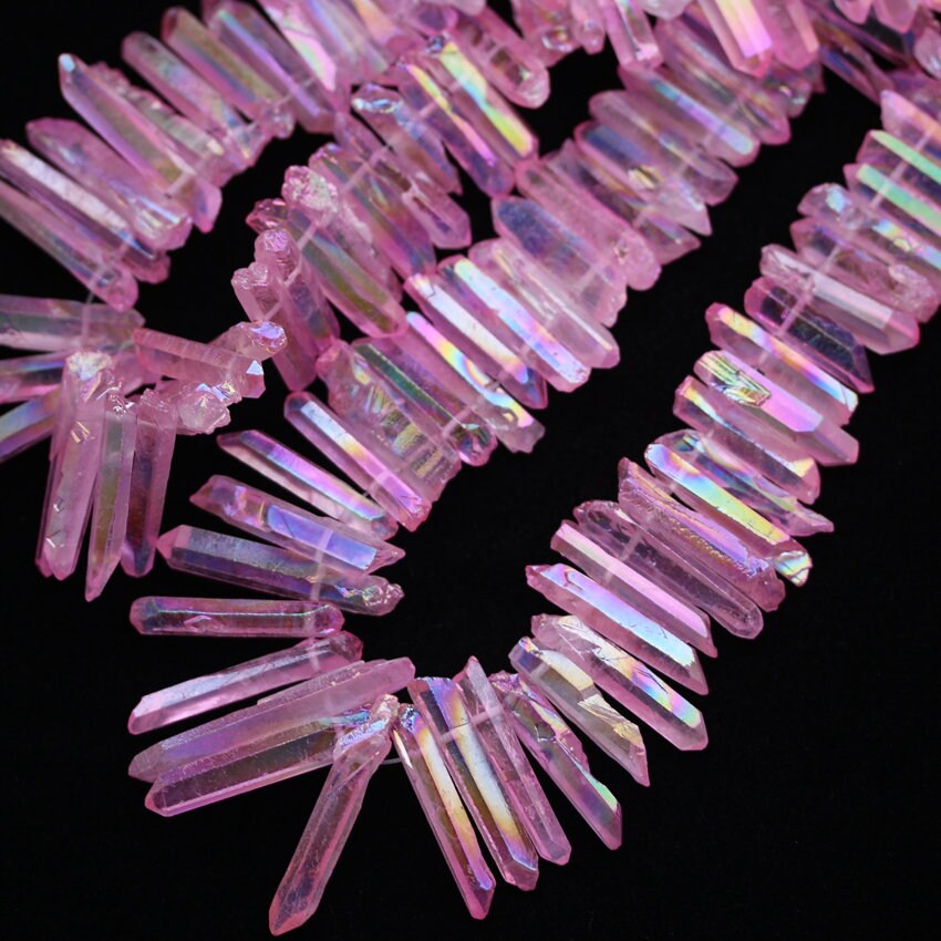 Titanium Plated Fushcia Pink Crystals Points Beads Charms | Etsy