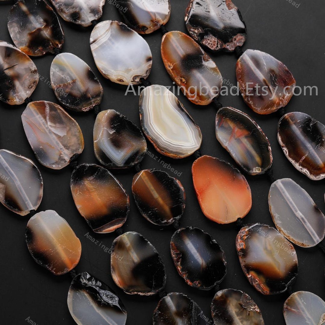 Smoky Color Black White Agate Slab Beads, Smooth Agate Loose Beads ...