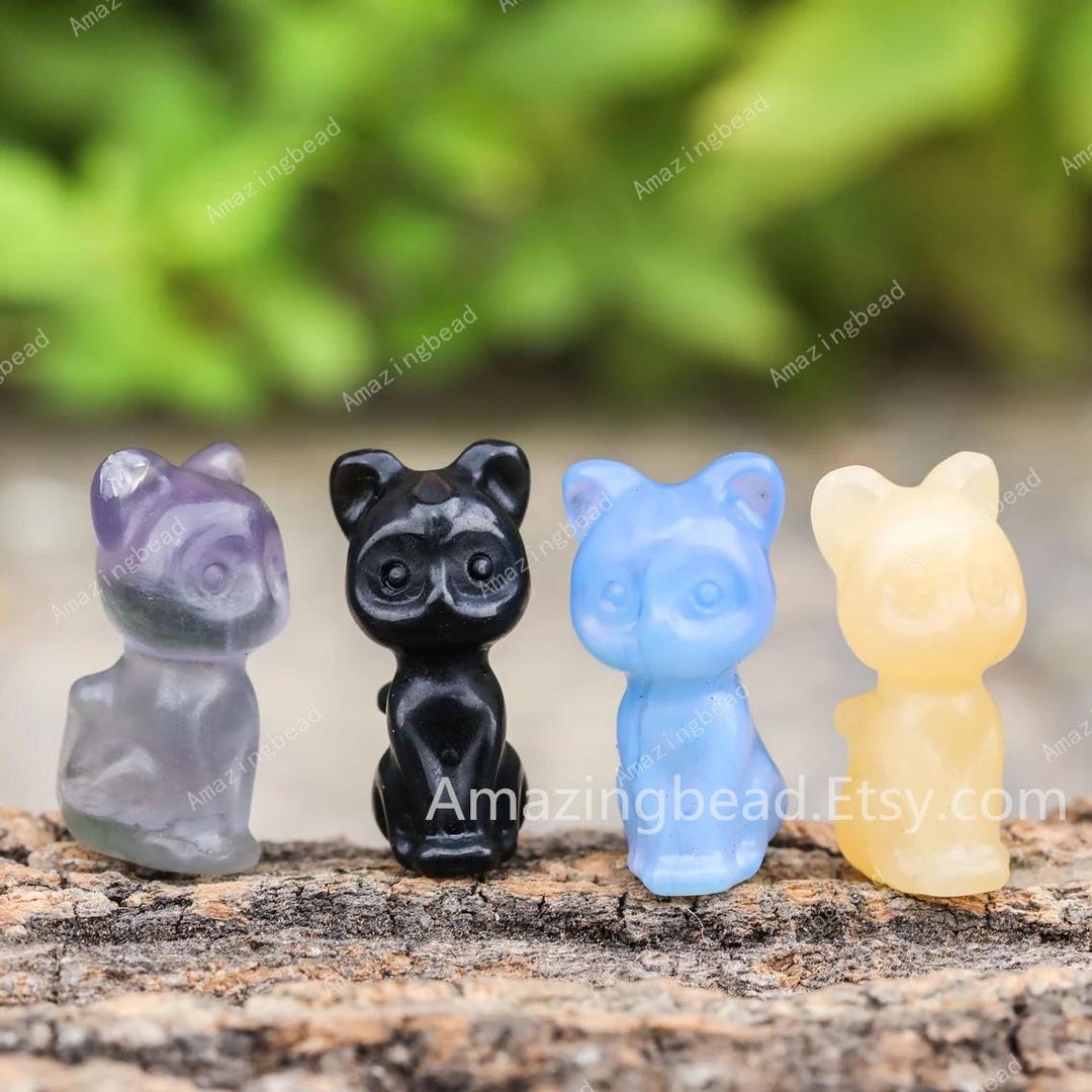 Mini Crystal Cat,hand Carved Gemstone Cat Decor,natural Crystal Animals ...