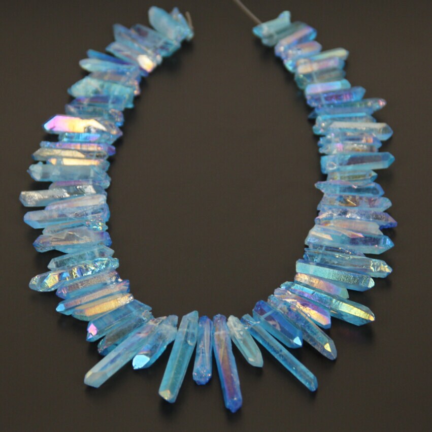 Raw Crystal Quartz Point Beads AB Blue Quartz Gemstone Point - Etsy