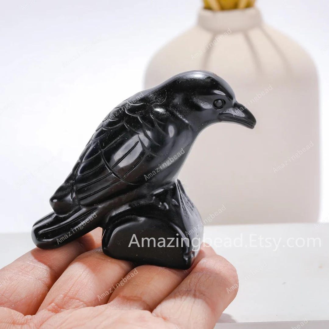 2 Inch Natural Obsidian Bird, Crystal Carving Bird, Hand Carved Crystal ...