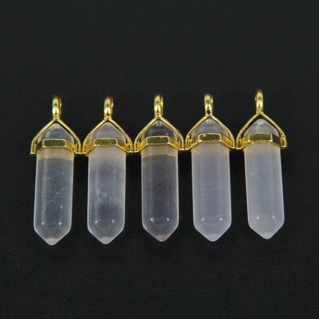 Golden Plated Bail Smooth Gray Glass Hexagonal Double Points Pendant ...
