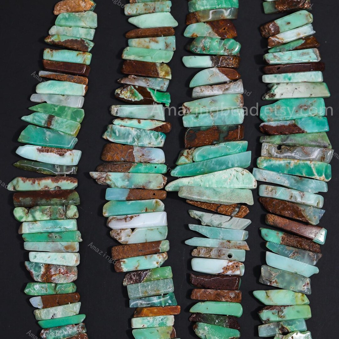 Genuine Natural Chrysoprase Slice Points Sticks Gemstone Top Drilled ...