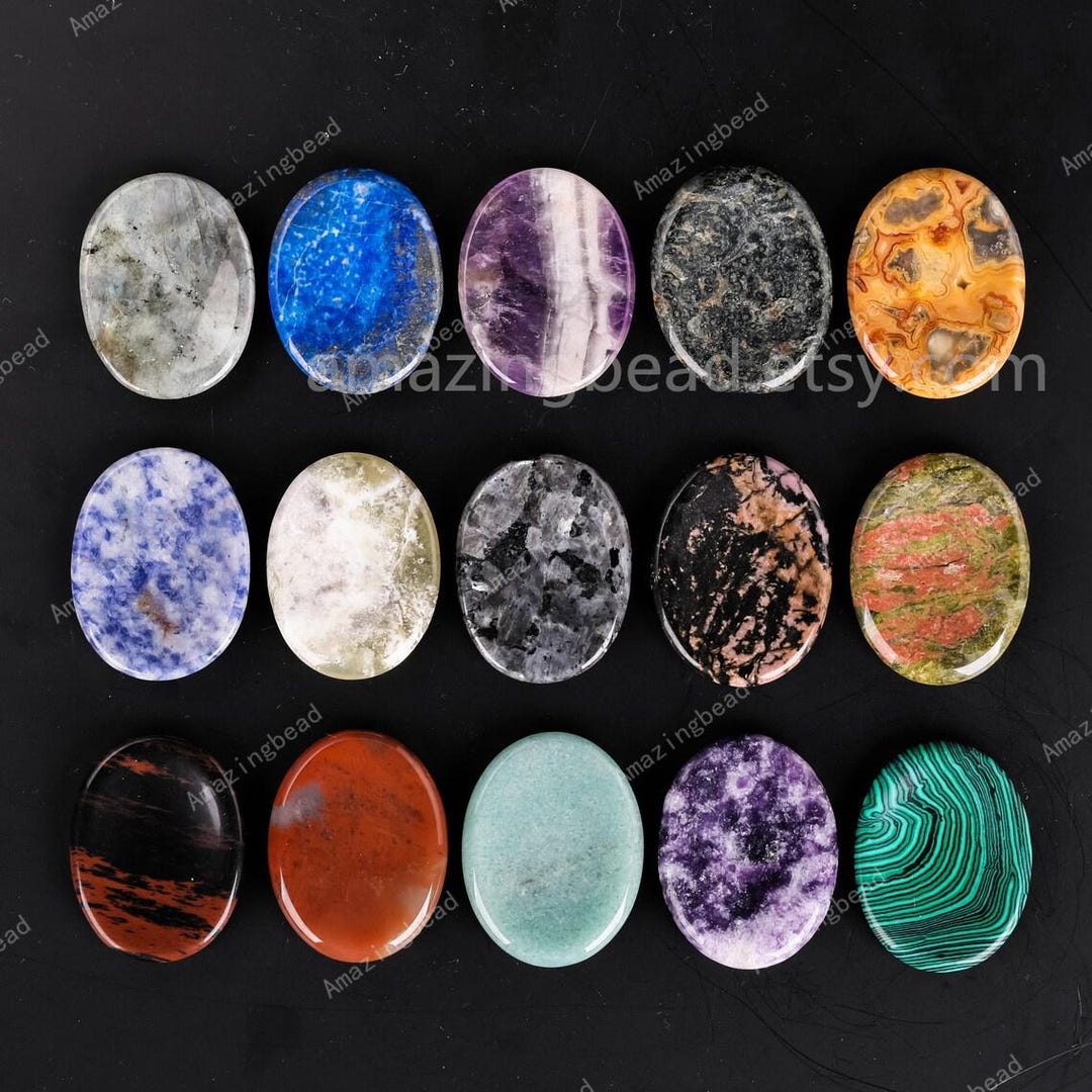 24 Kinds of Oval Crystal Worry Stones ,worry Stone ,anti-anxiety Gift ...